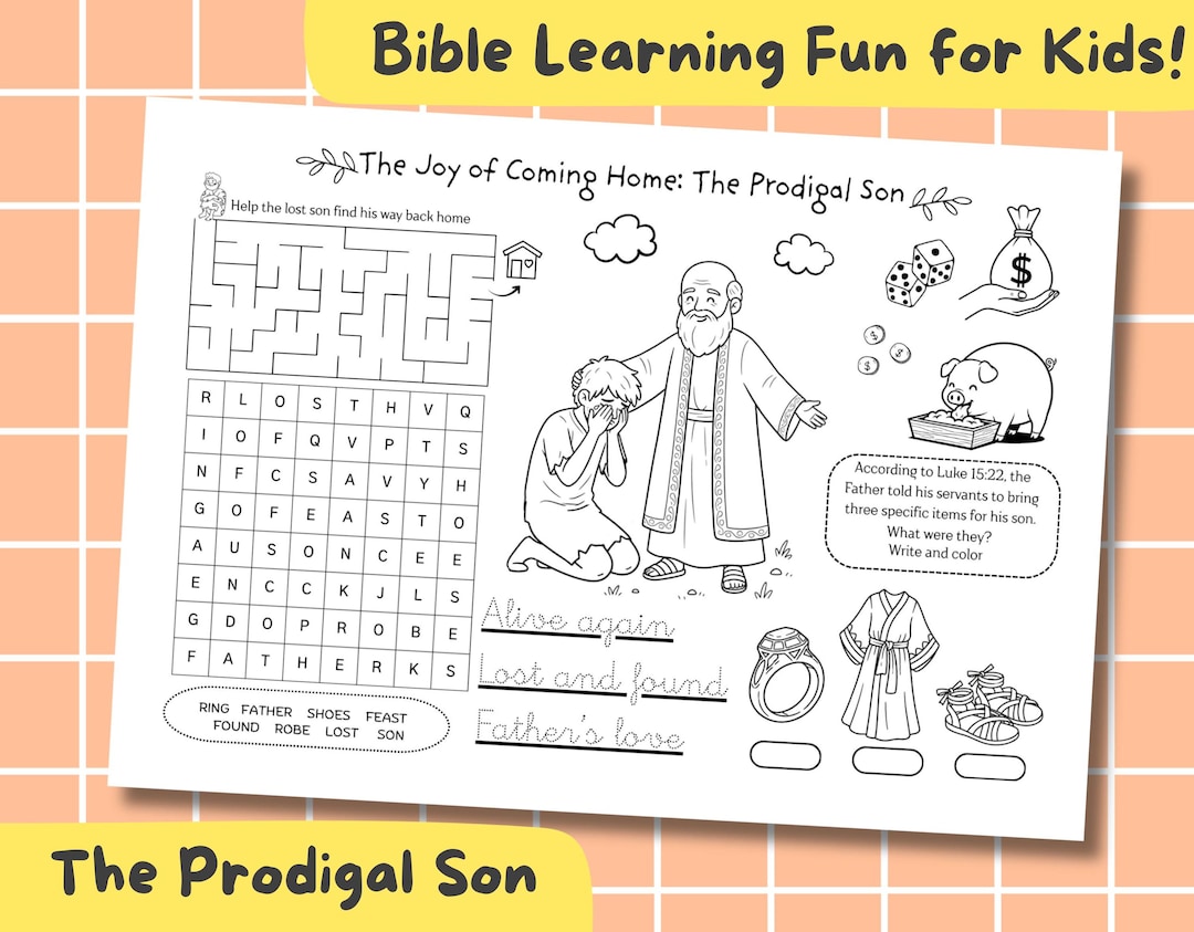 The Prodigal Son Activity Placemat, Parable of the Lost Son, Printable ...