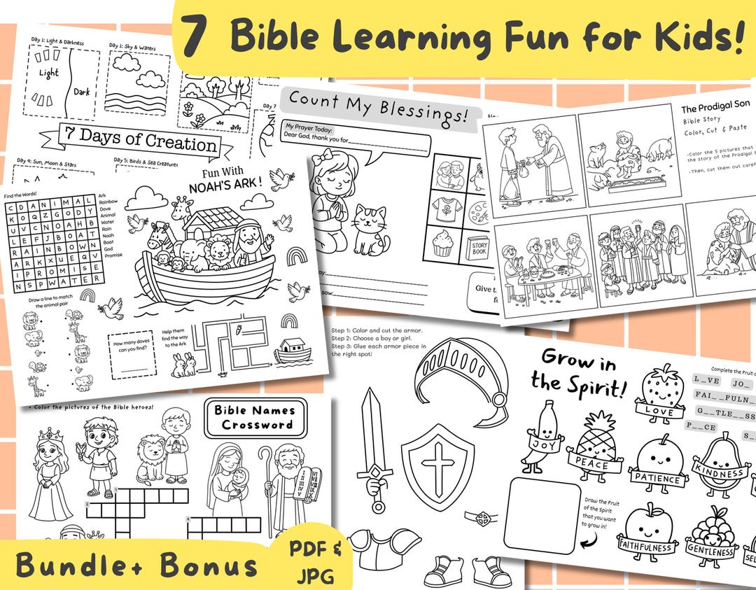 Kids Bible Activity Bundle: 7 Printable Games + Jesus Parables Coloring ...