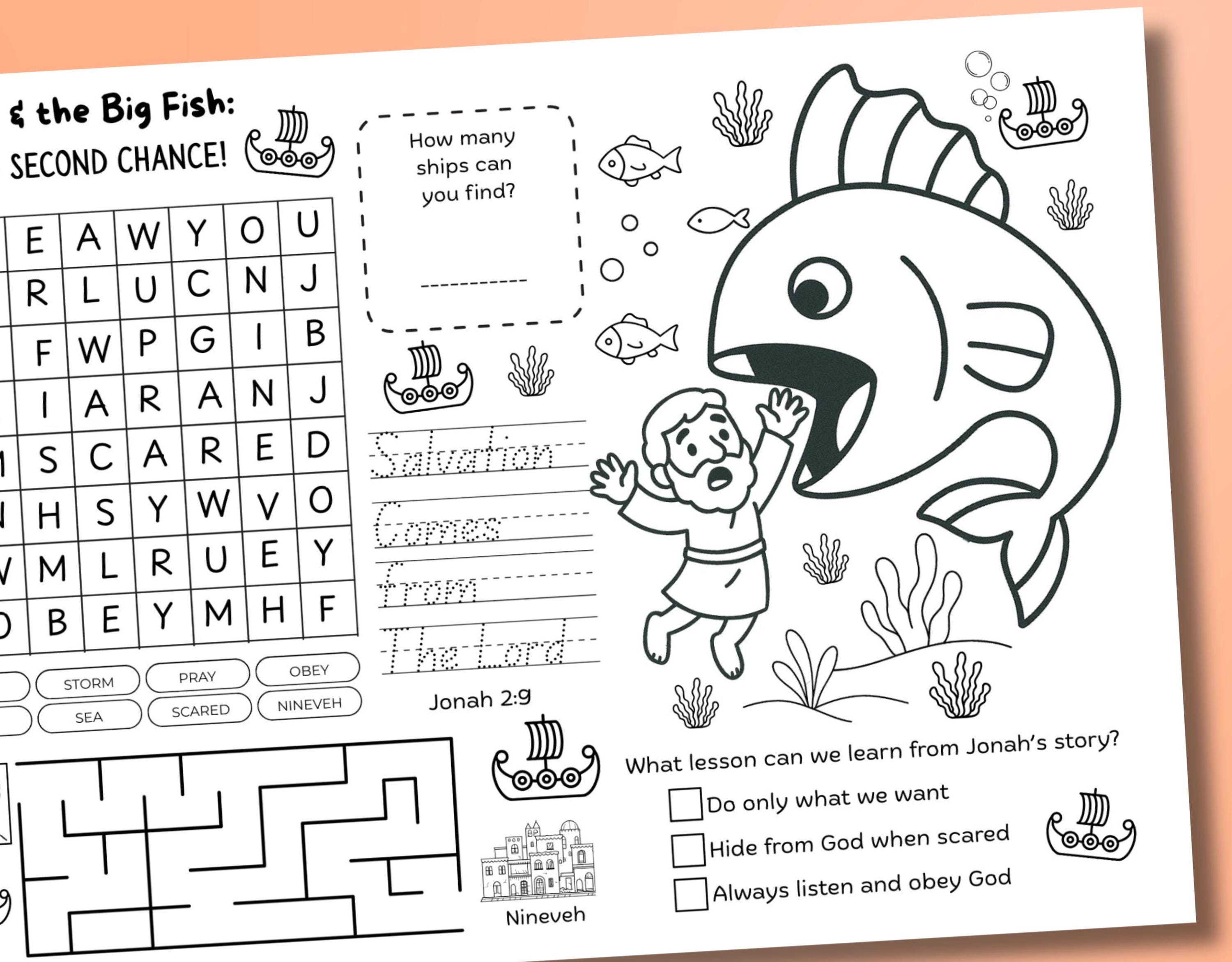 Jonah and the Whale Activity Sheet: Bible Story and Sunday School ...