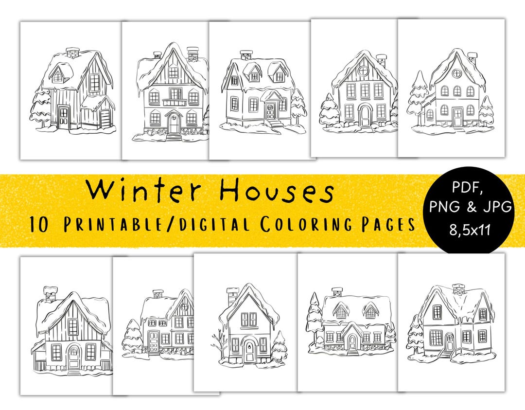 Coloring Page Bundle, 10 Winter House Coloring Pages – Printable ...