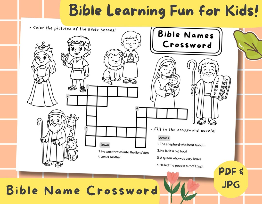 Bible Heroes Coloring Page & Crossword for Kids – Sunday School ...