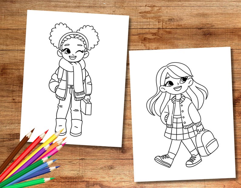 Kawaii School Girl Coloring Pages - Cute Student Outfits - Printable ...