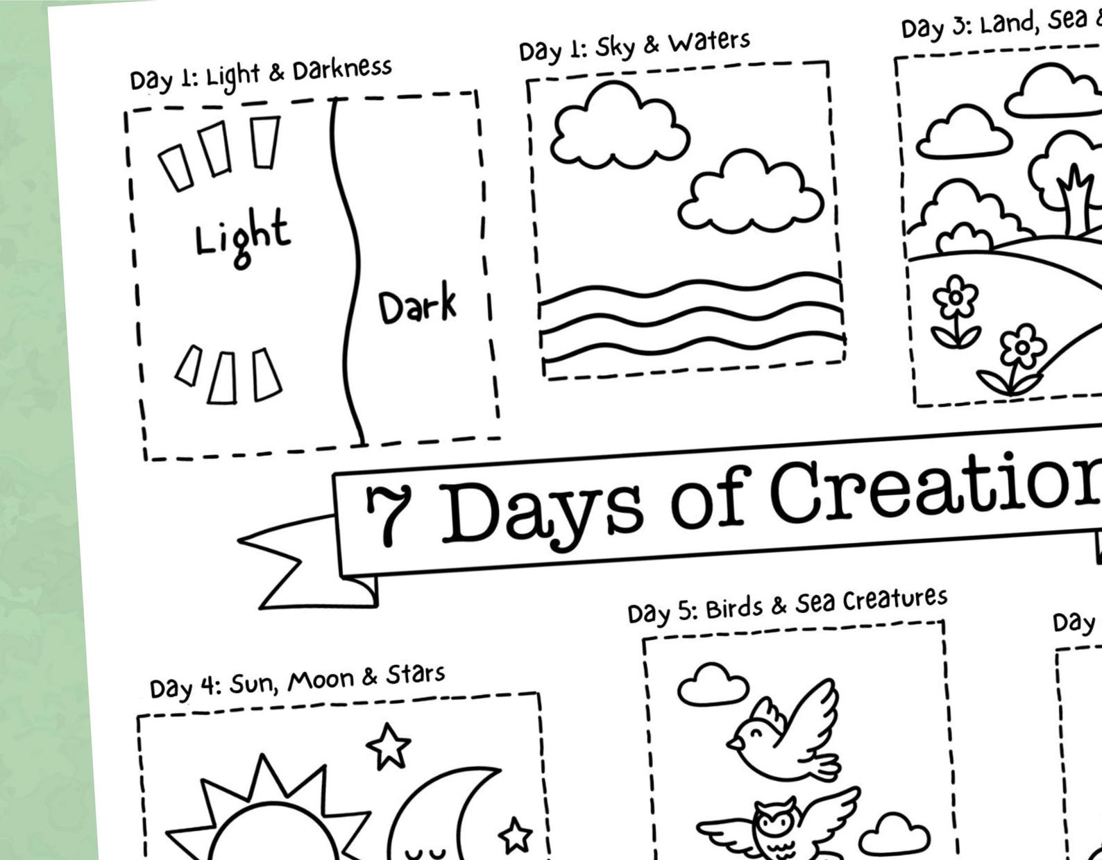 7 Days of Creation Coloring Page: Sunday School Bible Story (PDF ...