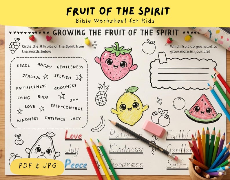 Fruit of the Spirit Worksheet for Kids Christian Activity Printable ...