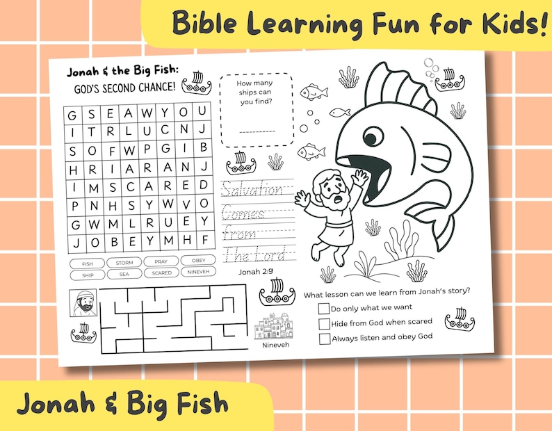 Jonah and the Whale Activity Sheet: Bible Story and Sunday School ...