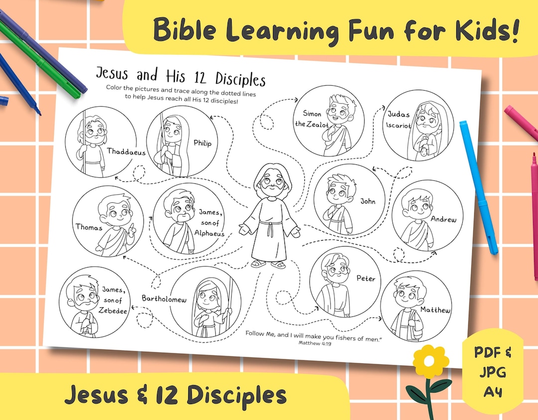 12 Disciples Activity Sheet: Bible Coloring & Tracing Printable (PDF ...