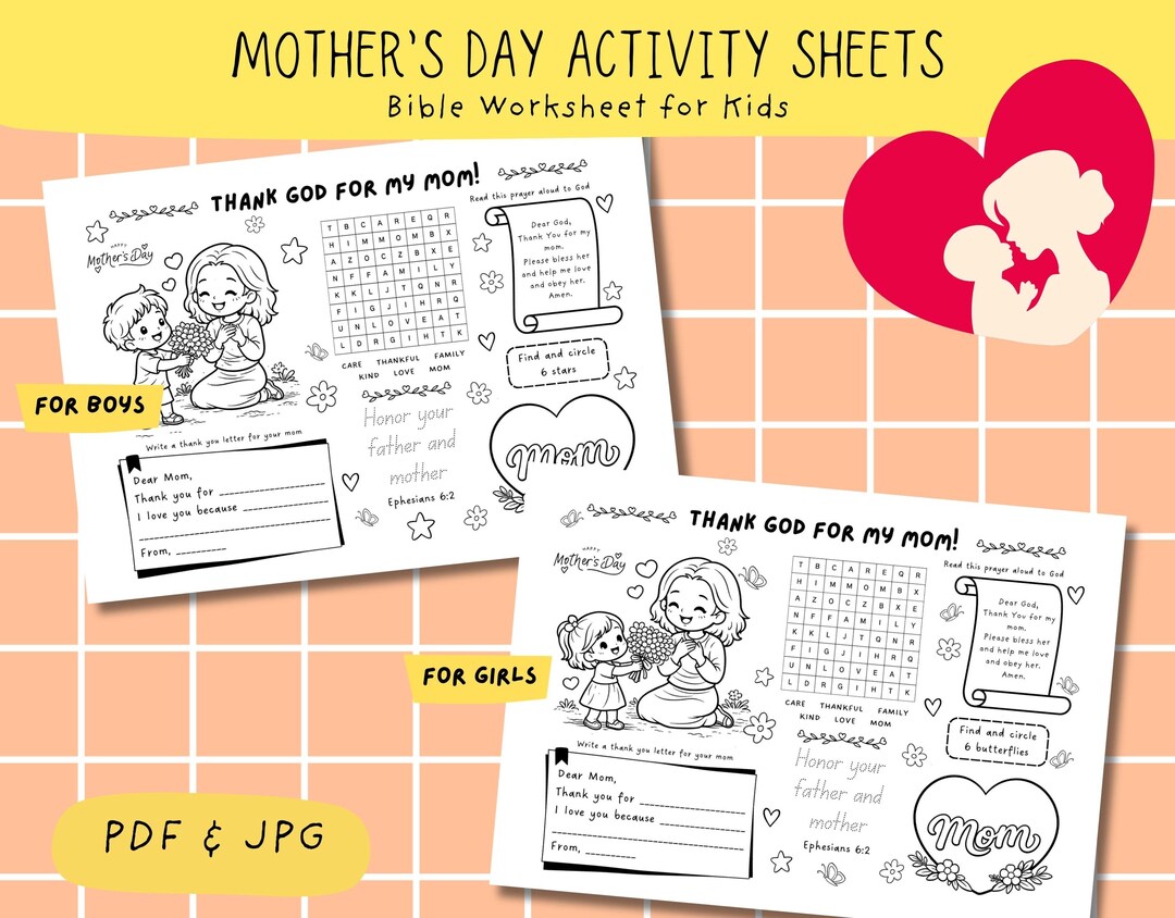 Mother’s Day Sunday School Activity Printable, Christian Kids Worksheet ...