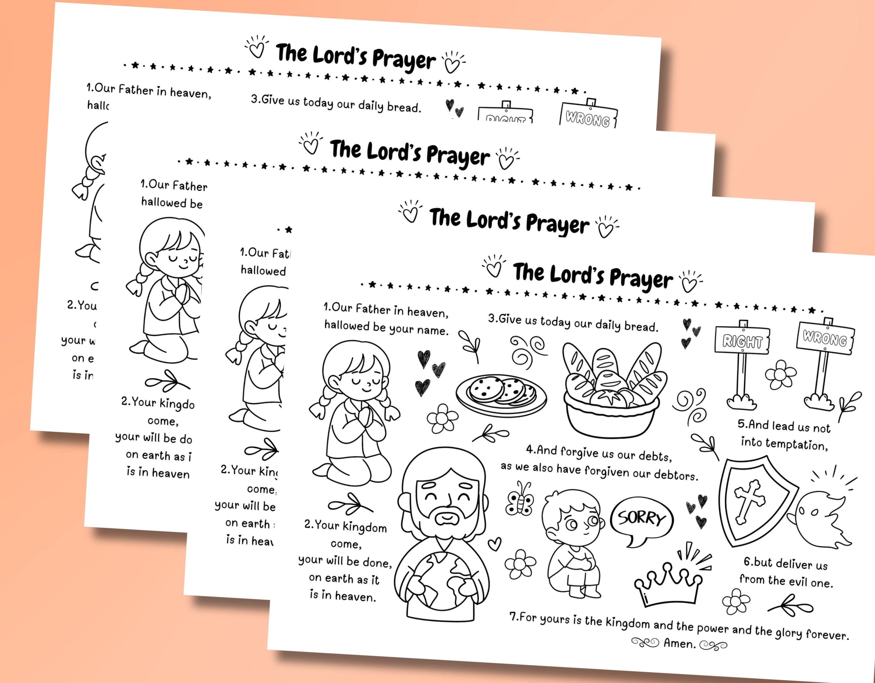 The Lords Prayer Coloring Page for Kids, Printable Bible Activity ...
