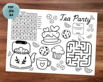 Tea Party Coloring Page, Printable Birthday Party Placemat for Girl ...