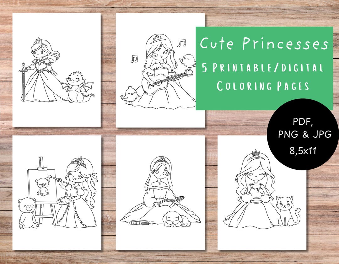 Princess Coloring Pages for Kids, 5 Coloring Pages, Princess Coloring ...