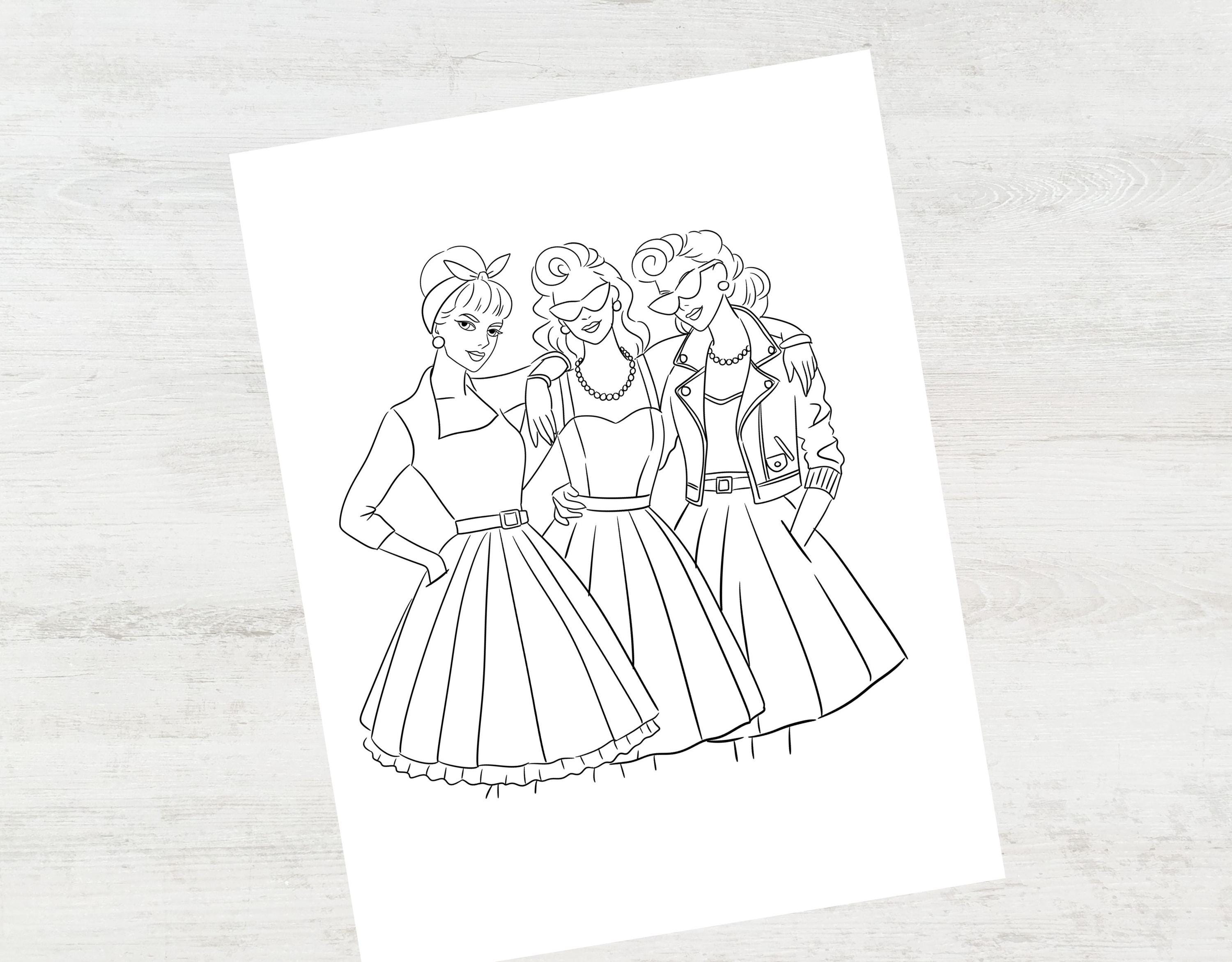 50s Fashion Coloring Pages for Adults - Rockabilly & Elegance Fashion ...