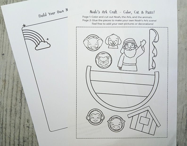 Noah's Ark Craft: Bible Story Color, Cut, Paste (PDF) - Etsy