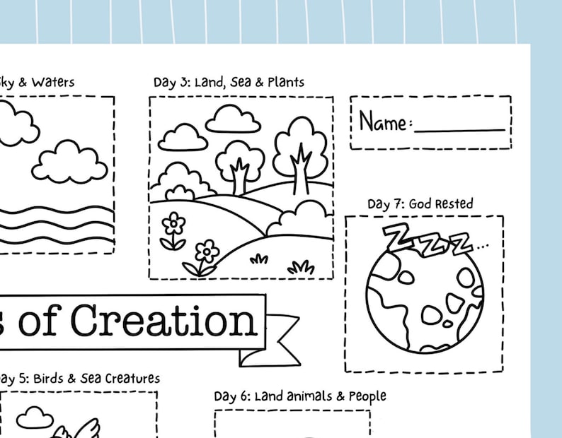 7 Days of Creation Coloring Page: Sunday School Bible Story (PDF ...