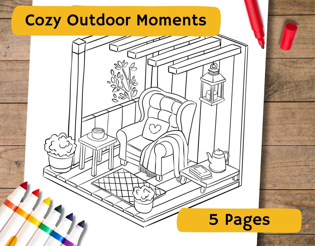 Cozy Patio Coloring Pages for Adults - 5 Printable Pages Coloring ...