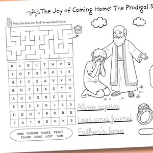 The Prodigal Son Activity Placemat, Parable of the Lost Son, Printable ...