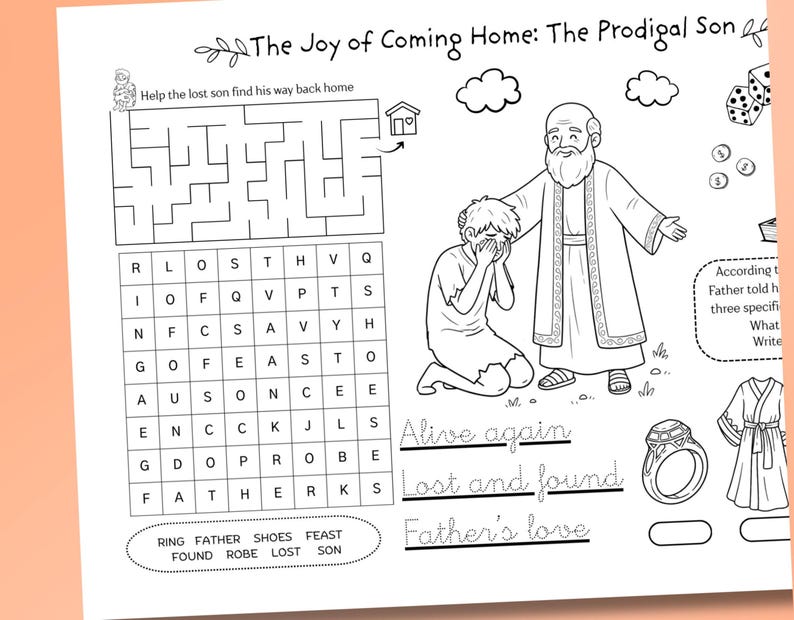 The Prodigal Son Activity Placemat, Parable of the Lost Son, Printable ...