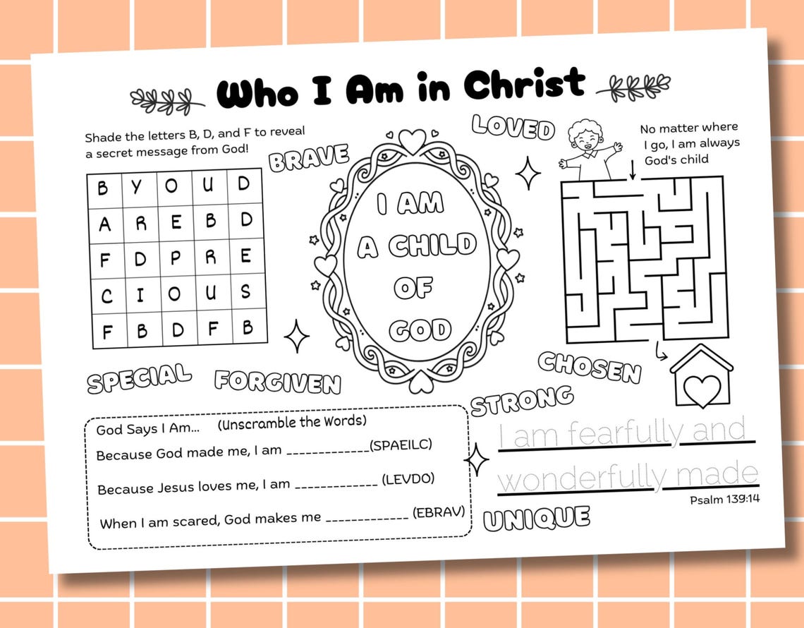 Who I Am in Christ Activity, Bible Affirmation for Kids Worksheet ...