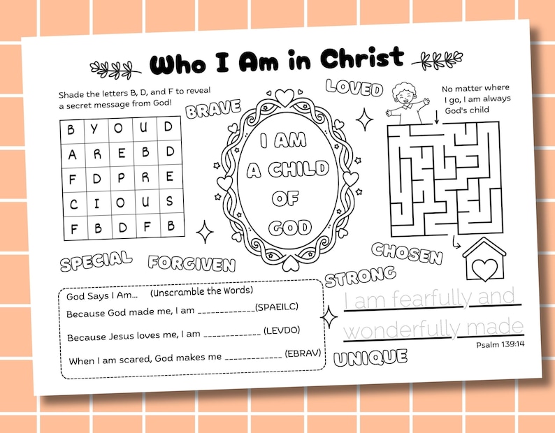 Who I Am in Christ Activity, Bible Affirmation for Kids Worksheet ...