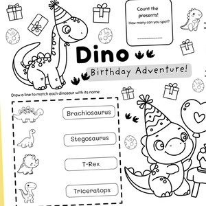 Dinosaur Birthday Placemat: Dino Party Activity Mat (digital Download ...