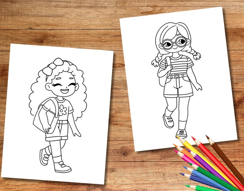 Kawaii School Girl Coloring Pages - Cute Student Outfits - Printable ...