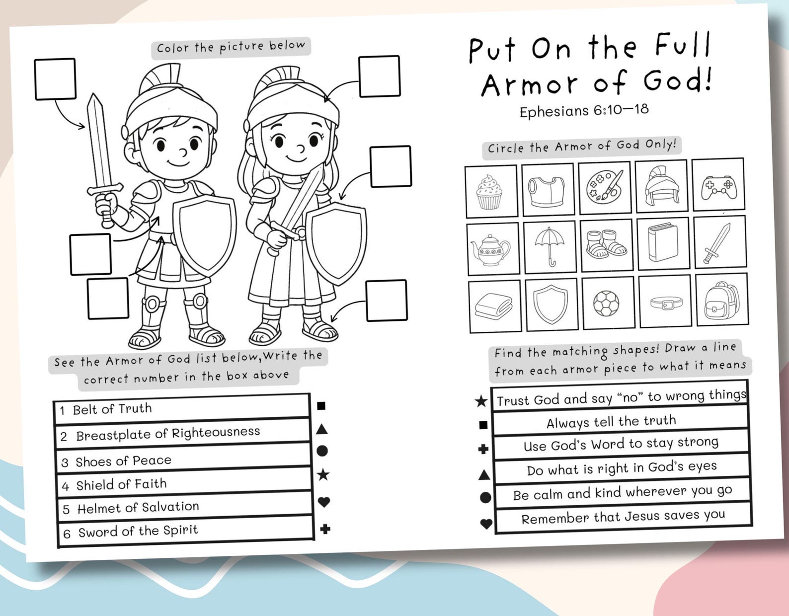 Armor of God Coloring Placemat: Bible Activity Sheet (PDF Download A4 ...