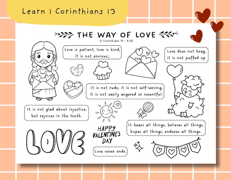 Valentine's Day Coloring Page for Kids, 1 Corinthians 13, Sunday School ...
