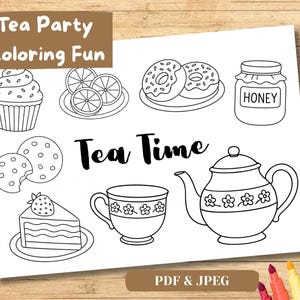 Tea Party Coloring Page for Kids – Fun Tea Time Activity for Girls ...
