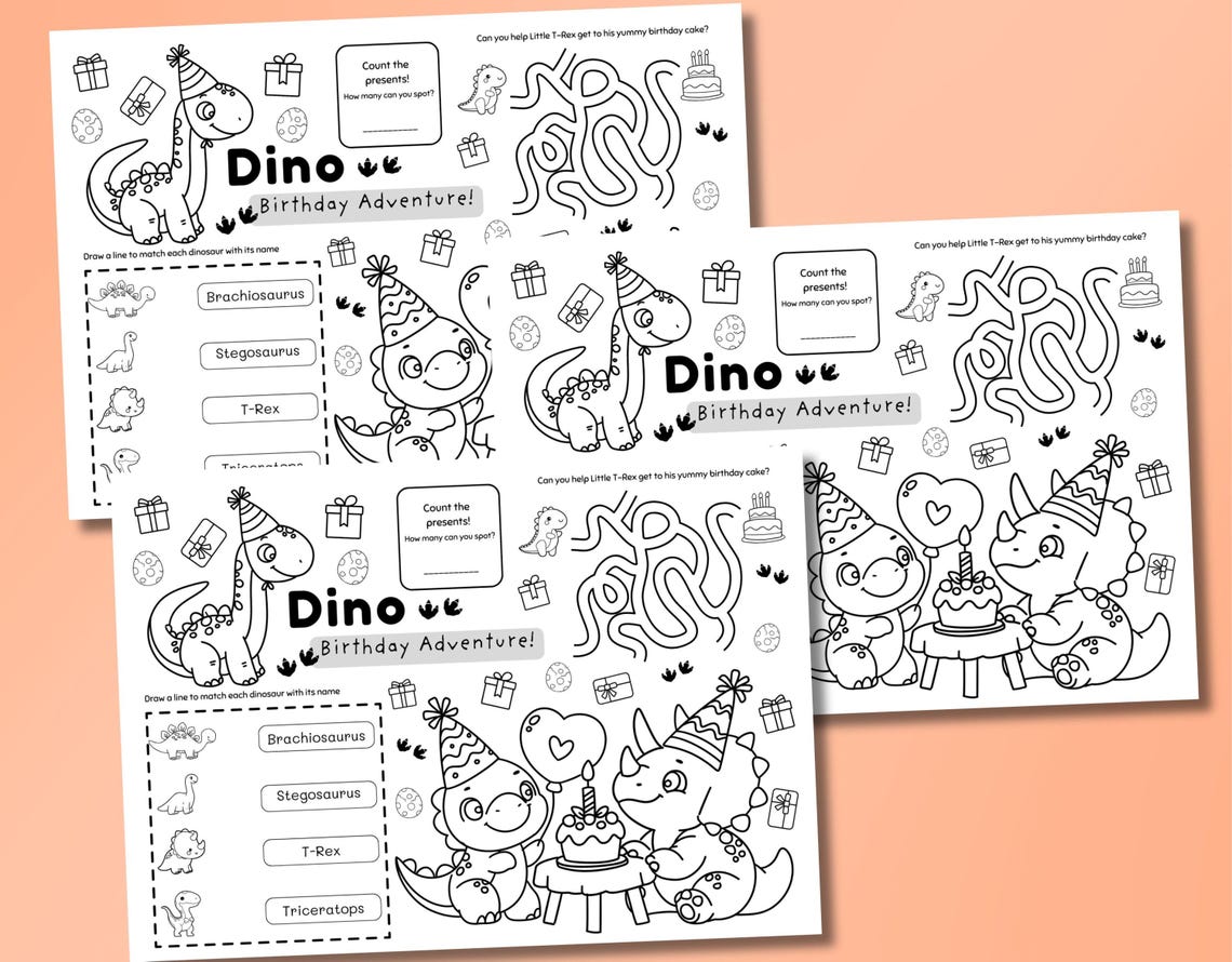 Dinosaur Birthday Placemat: Dino Party Activity Mat (digital Download ...