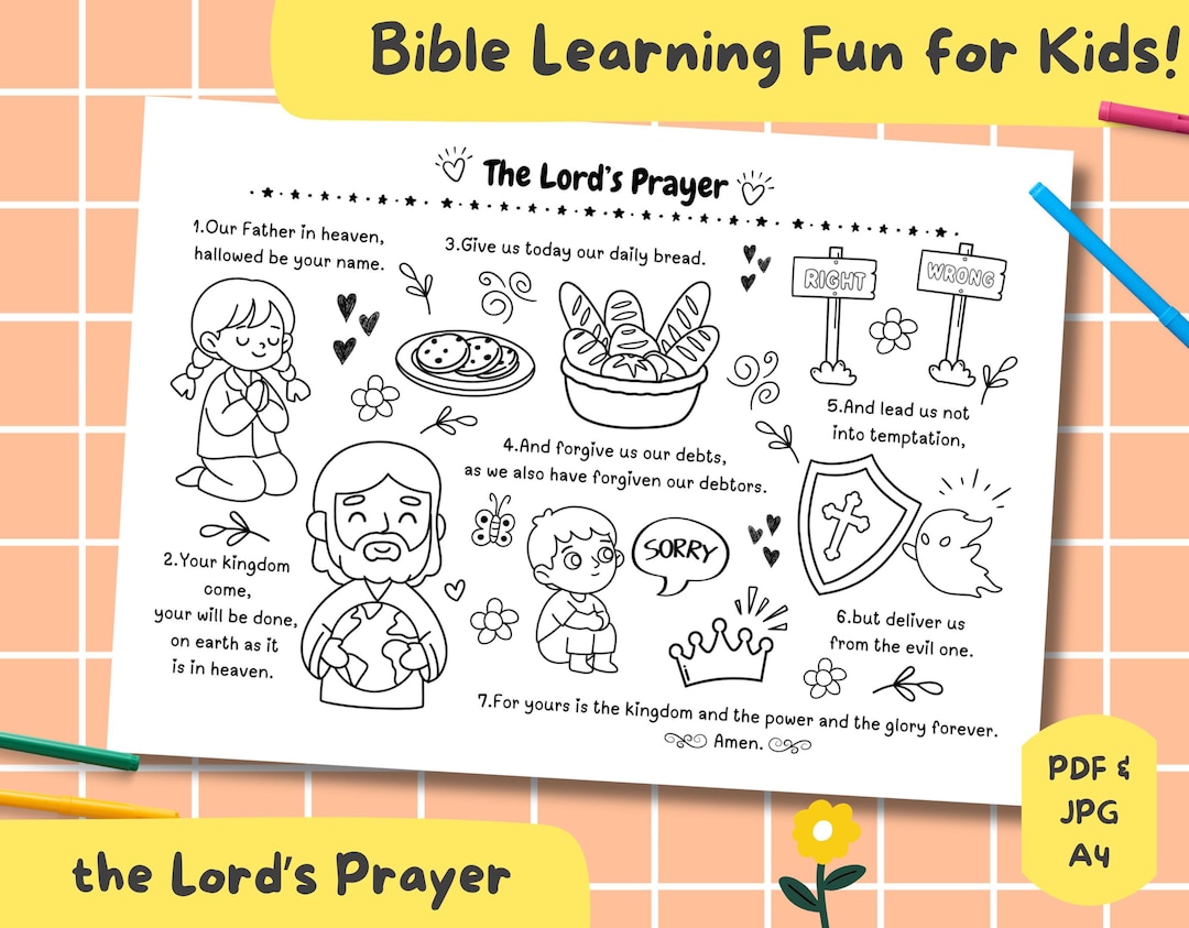 The Lords Prayer Coloring Page for Kids, Printable Bible Activity ...