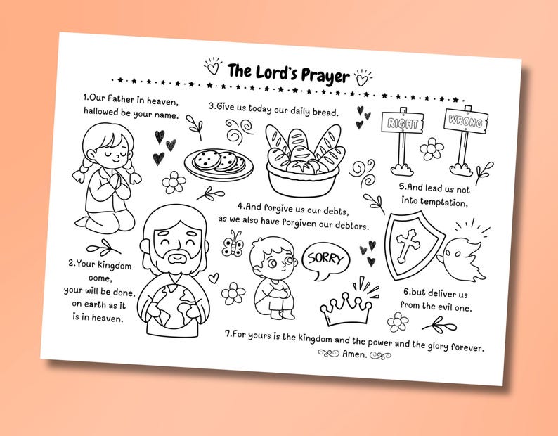 The Lords Prayer Coloring Page for Kids, Printable Bible Activity ...