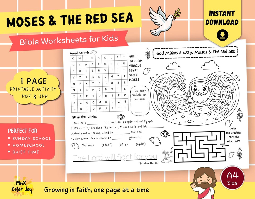 Moses and the Red Sea Bible Activity Page, Exodus Sunday School ...