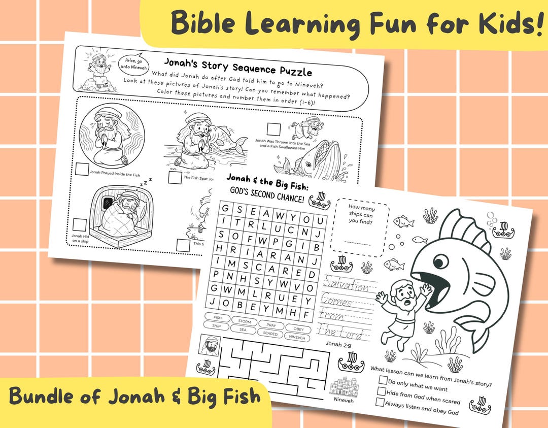 Jonah and the Whale Bundle Activity Sheet, Bible Story for Sunday ...