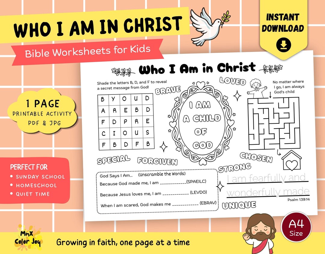 Who I Am in Christ Activity, Bible Affirmation for Kids Worksheet ...