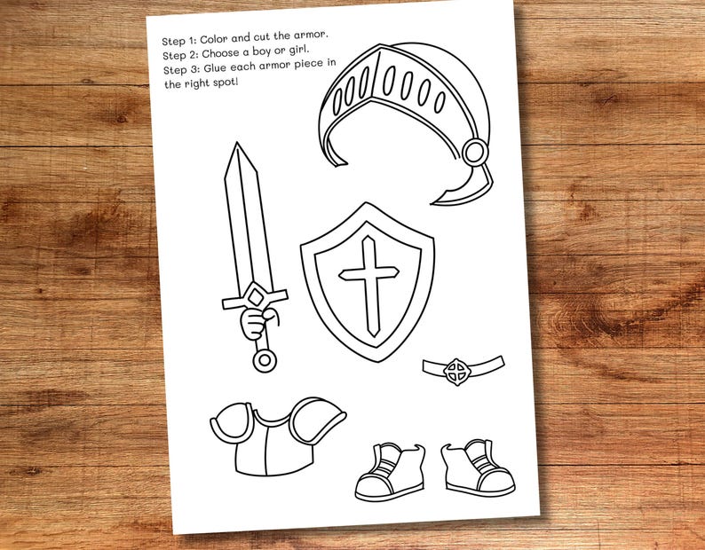 Armor of God Craft: Cut, Paste & Color Bible Activity (PDF Printable ...