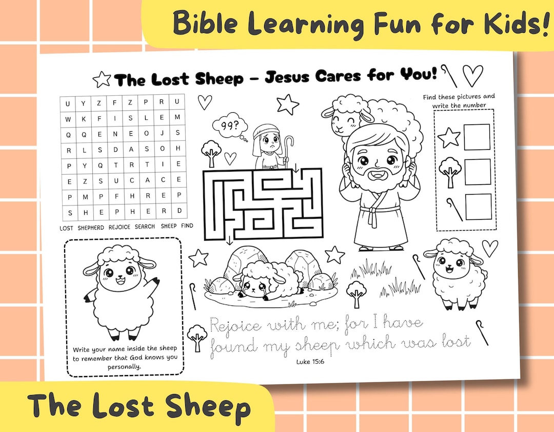 The Lost Sheep Activity Sheet for Kids Bible Story Worksheet, Jesus ...