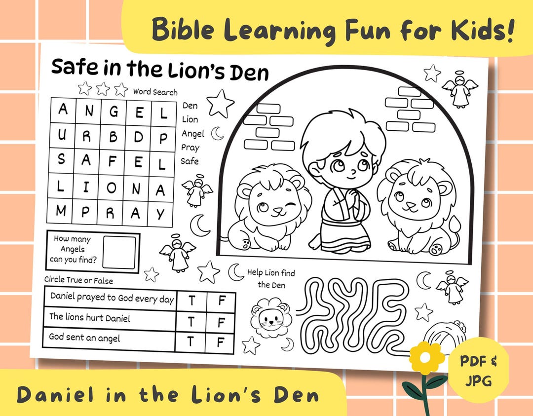 Daniel in the Lion's Den Activity Page: Bible Story Worksheet (PDF ...