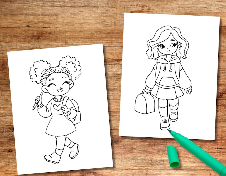 Kawaii School Girl Coloring Pages - Cute Student Outfits - Printable ...