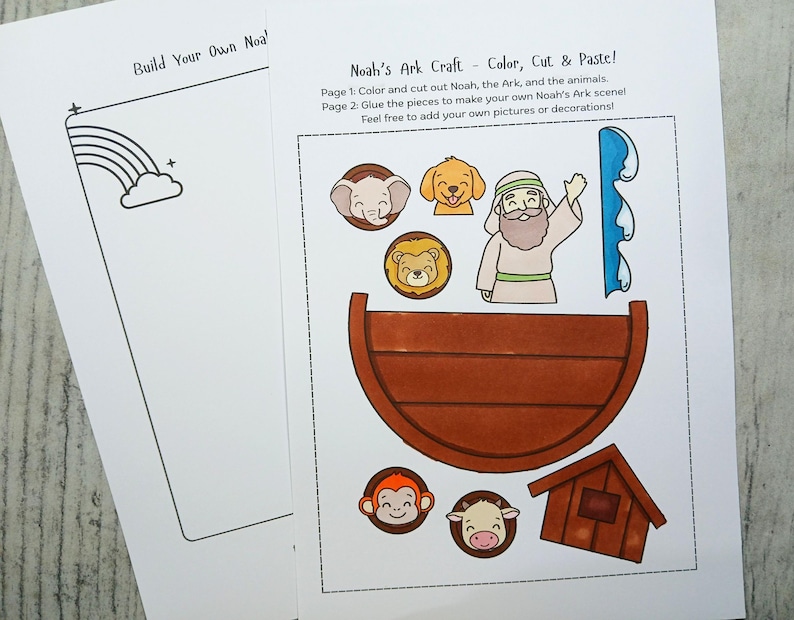 Noah's Ark Craft: Bible Story Color, Cut, Paste (PDF) - Etsy