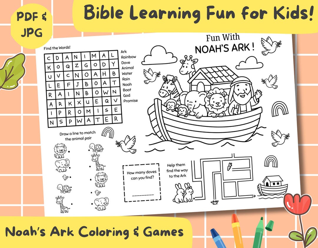 Noah's Ark Worksheet: Sunday School Christian Activity Page (PDF & JPG ...