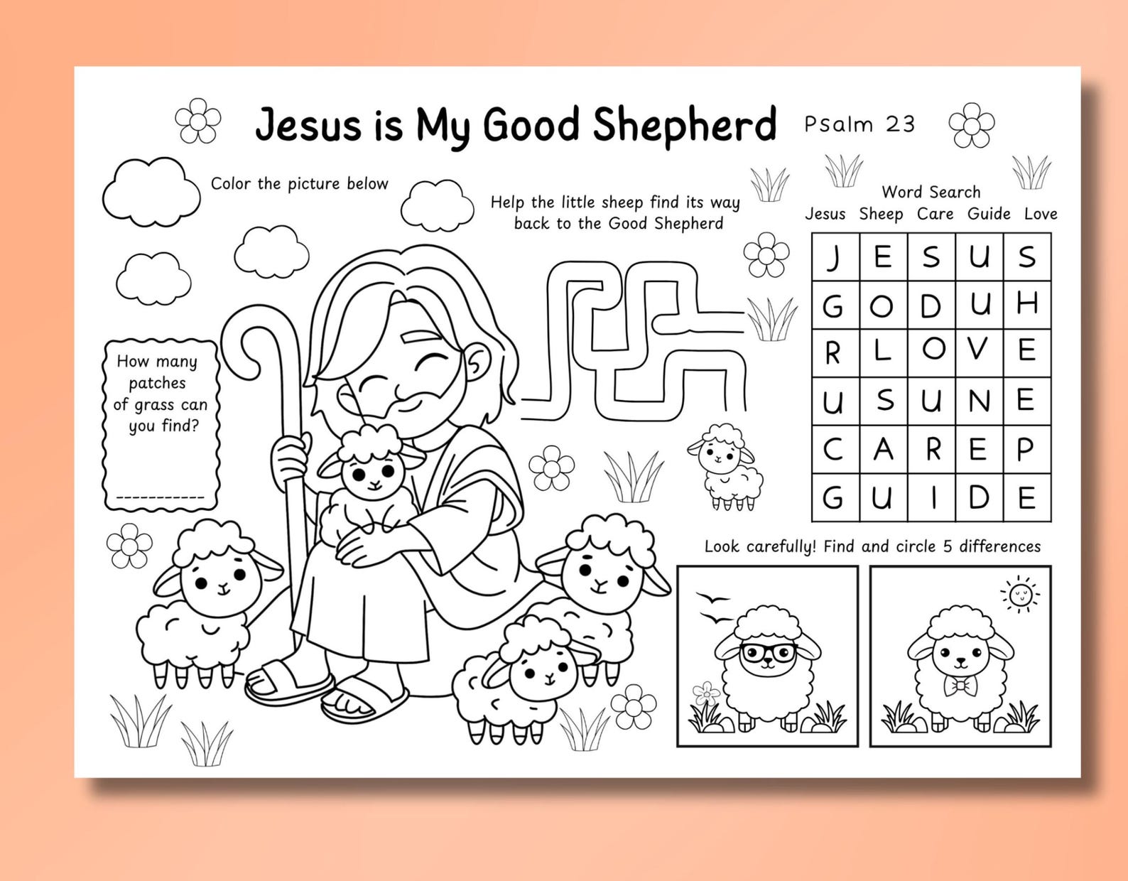 Good Shepherd Bible Activity Printable: Coloring Page & Maze Game ...