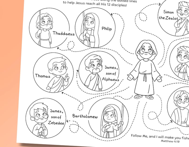12 Disciples Activity Sheet: Bible Coloring & Tracing Printable (PDF ...