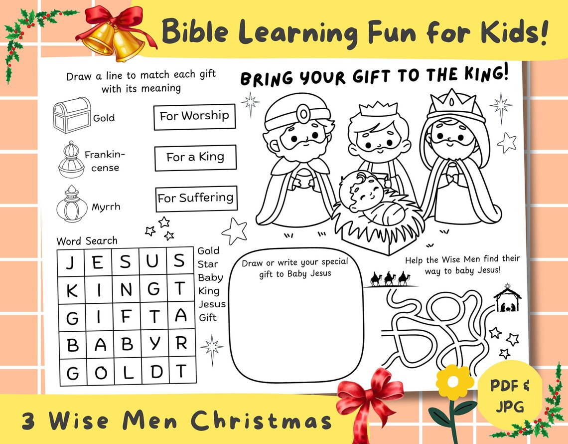 Three Wise Men Christmas Activity Sheet: Nativity Bible Printable (PDF ...