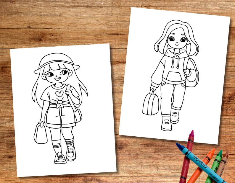 Kawaii School Girl Coloring Pages - Cute Student Outfits - Printable ...