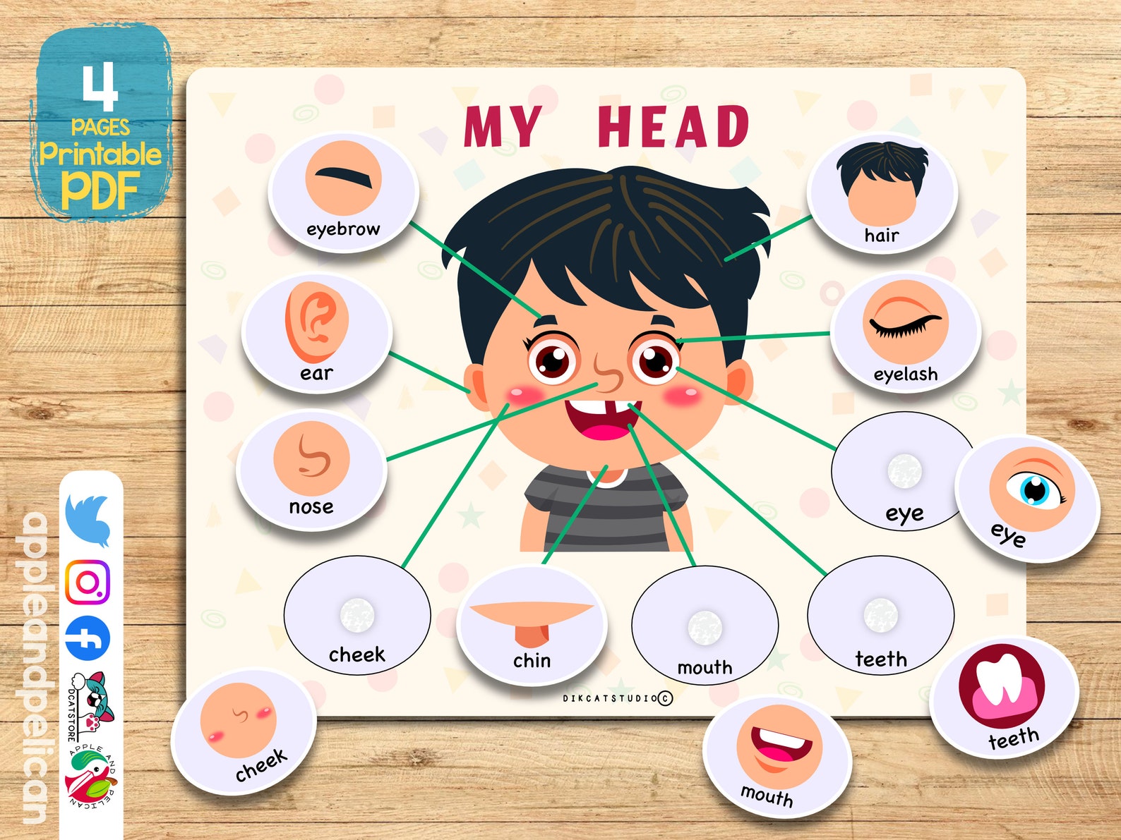Printable Face Parts Matching Worksheet With Flashcard, Body Parts ...