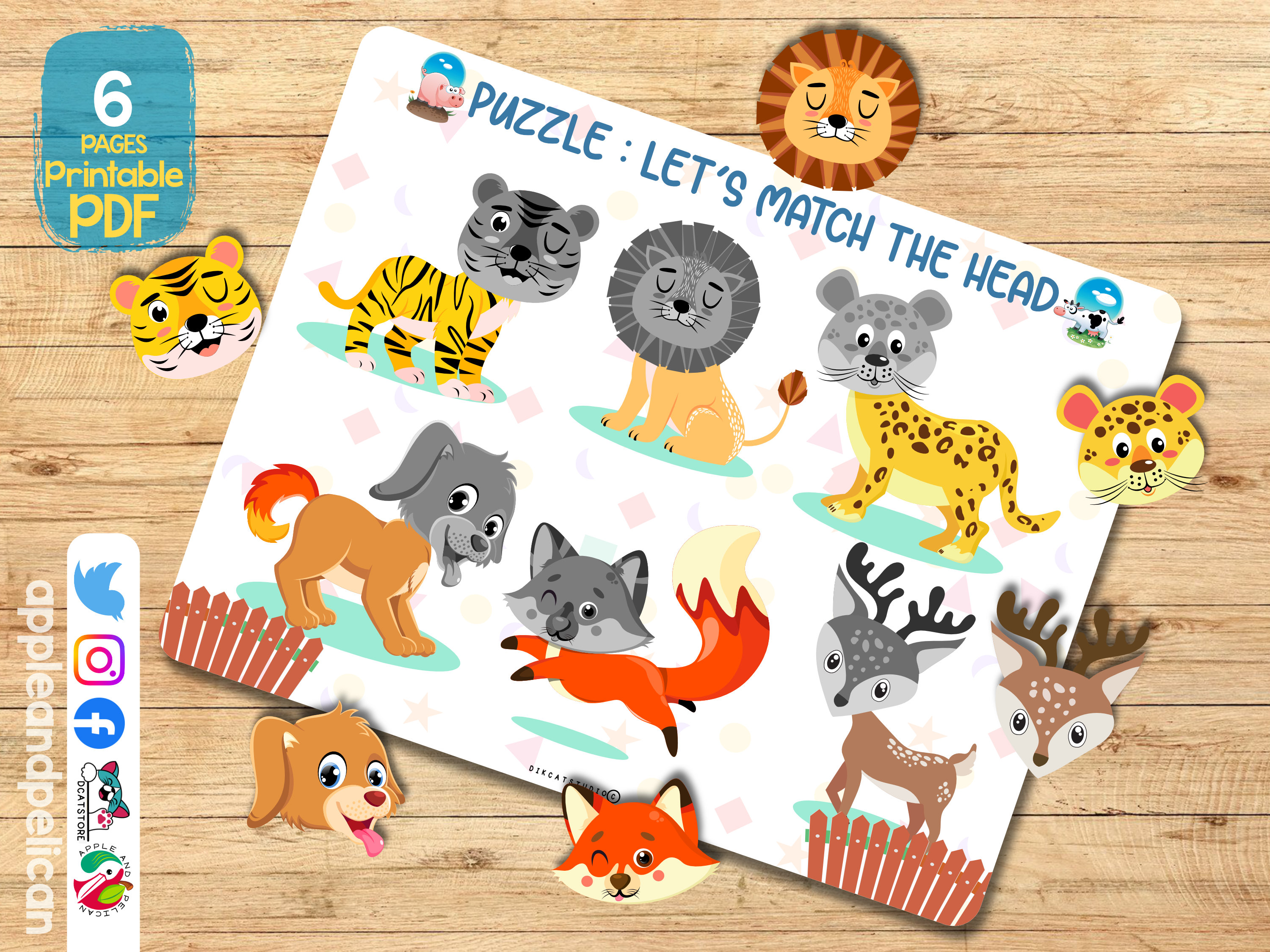 Animal Head Matching Puzzle Activity for Toddler, Printable Learning ...