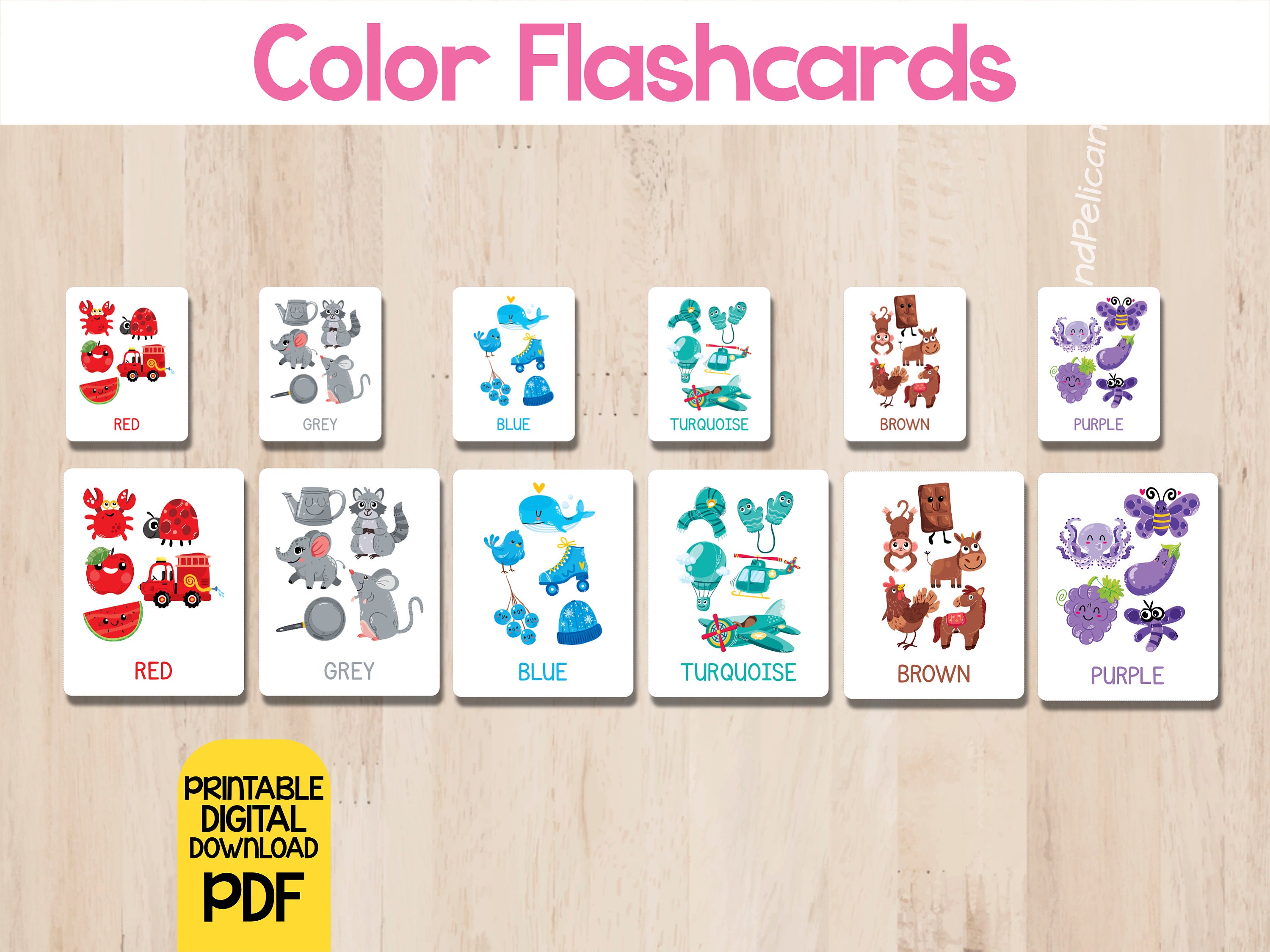 12 Childrens Color Cards, Color Flash Cards, Printable Kids Color Cards ...