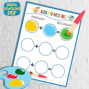 Color Mixing Worksheet Primary and Secondary Color, Printable Preschool ...