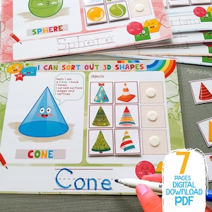 3D Shapes Sorting Activities Shapes Matching Game, Toddler Busy Book ...