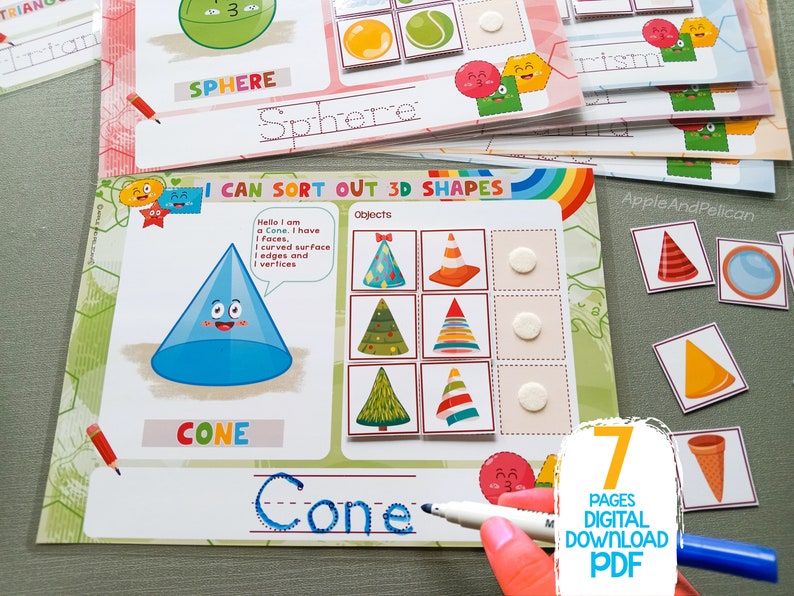 3D Shapes Sorting Activities Shapes Matching Game, Toddler Busy Book ...