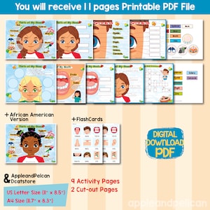 Face Parts Activity, Girl Part of Face Learning Binder, Printable ...